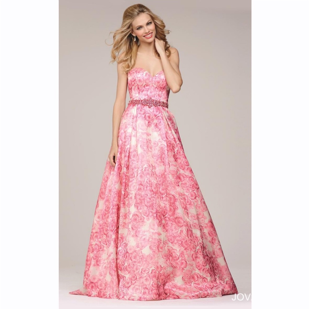 Stunning Jovani Pink Floral Prom Gown - Gem
